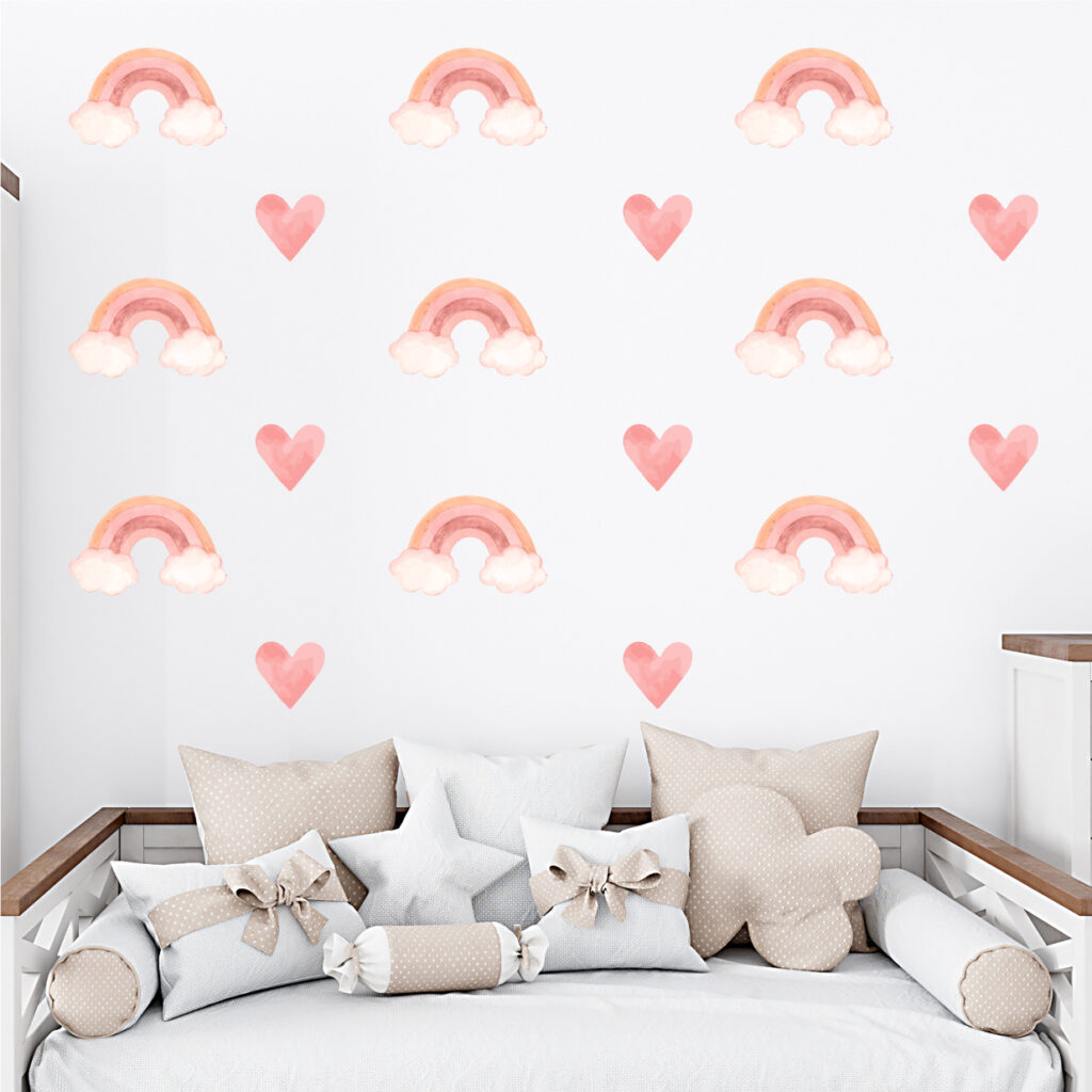 Vinilo Adhesivo Decorativo Infantil Pared – Arcoíris y Corazones Estilo ...